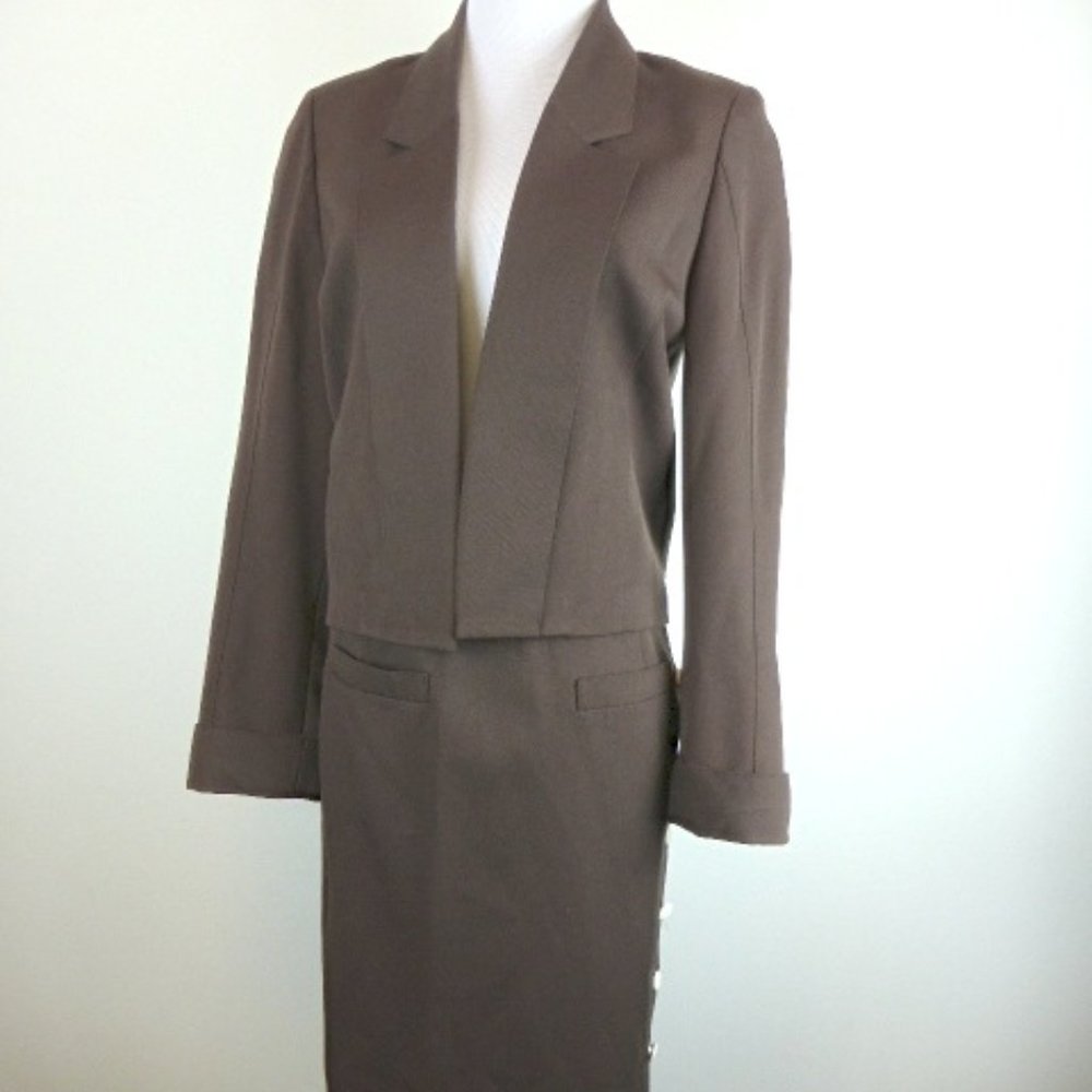 Chloe Brown Wool 2 Piece Skirt Suit Jacket 10 Vintage - Gem